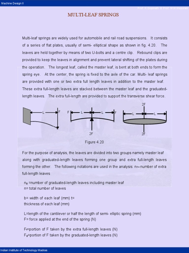 Multi-Leaf Springs: 2F L F F L L F L L | PDF | Bending | Applied And ...