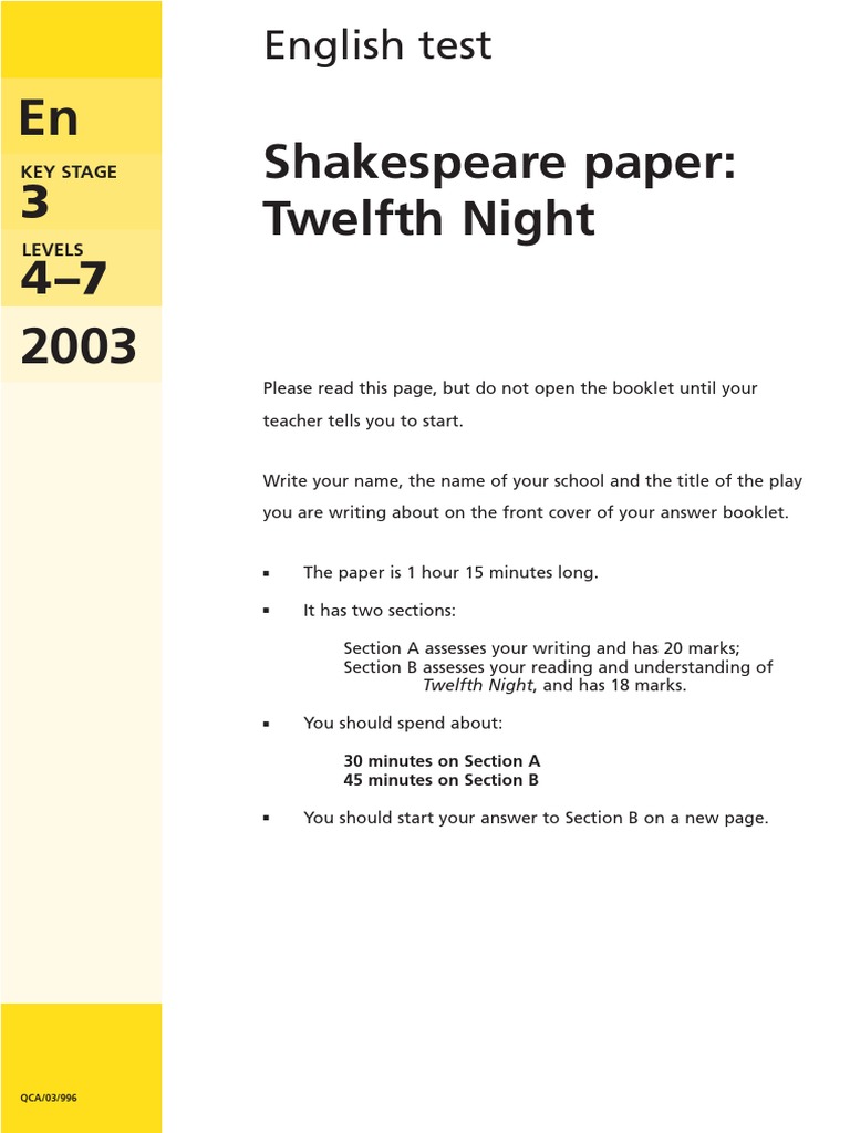 999906454X-2003 Ks3 Shakespeare 3 Twelfth Night | PDF | Twelfth Night
