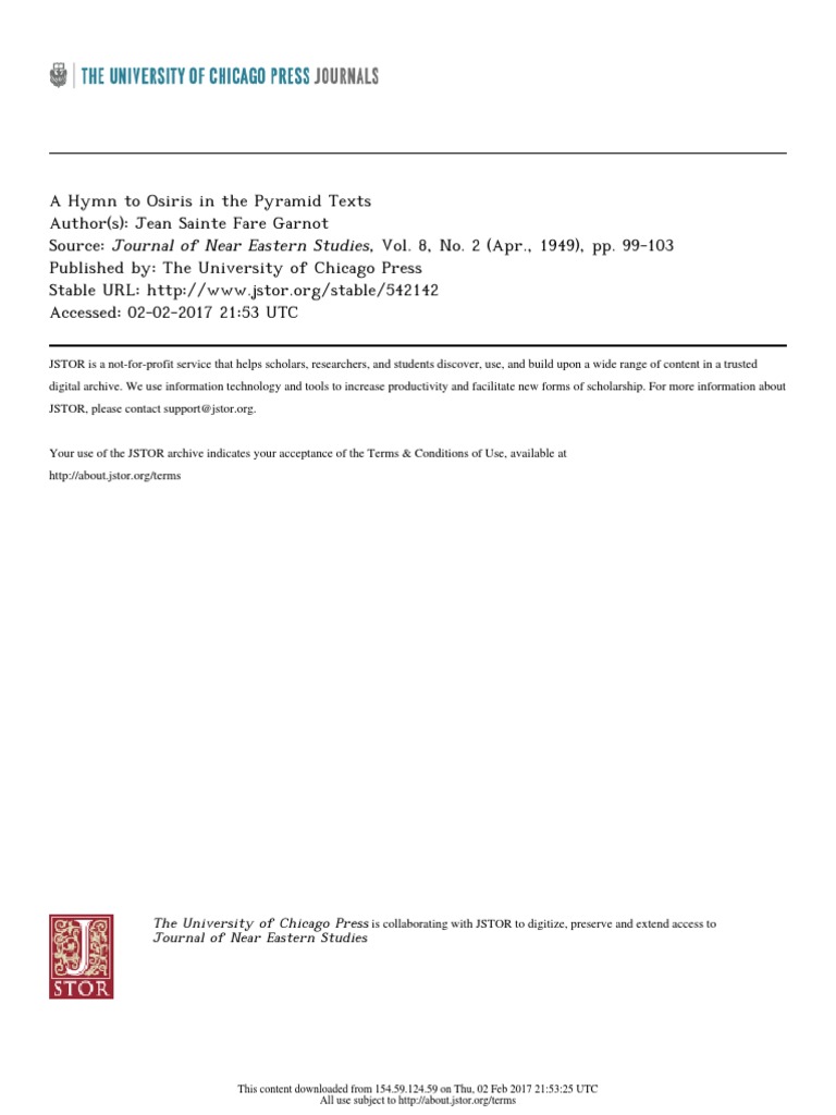 Garnot - A Hymn To Osiris in The Pyramid Texts - 1949 | PDF | Osiris ...