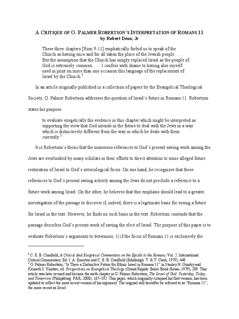 Dean - A Critique of O. Palmer Robertson's Interpretation of Romans 11 ...