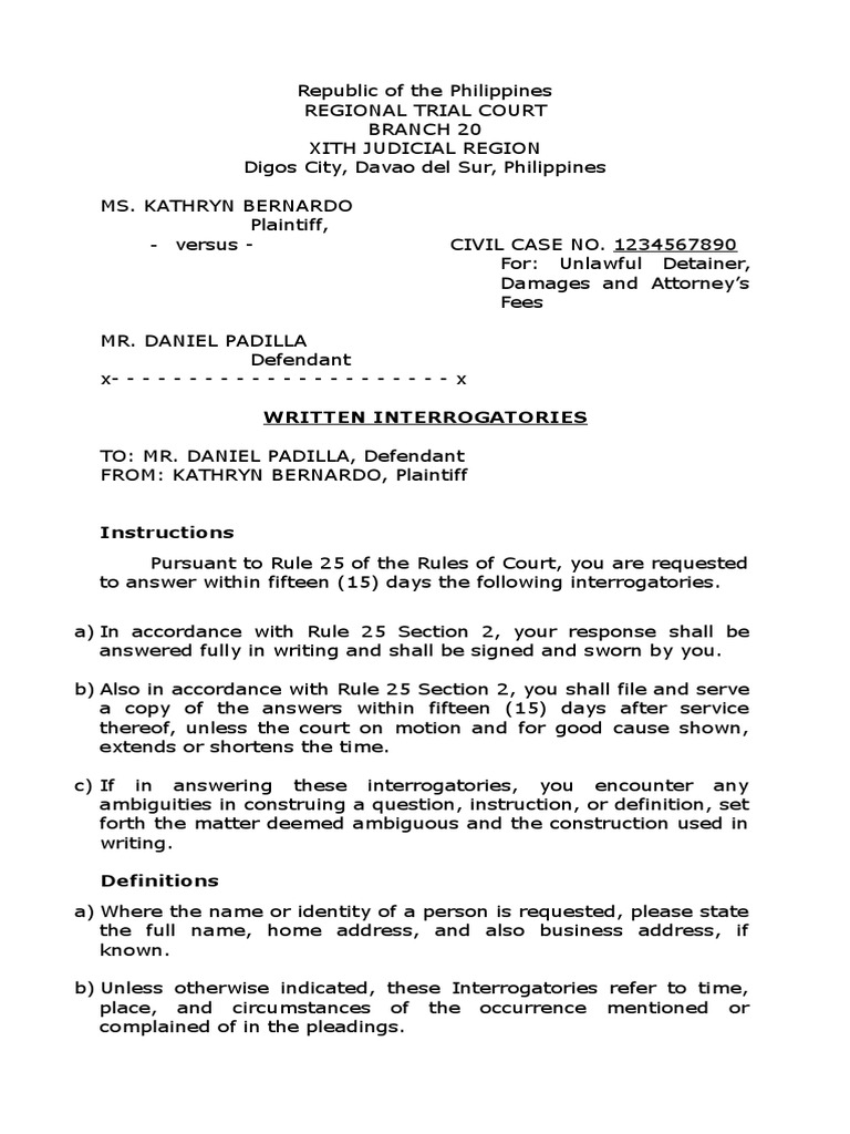 Civpro Written Interrogatories | Interrogatories | Lease