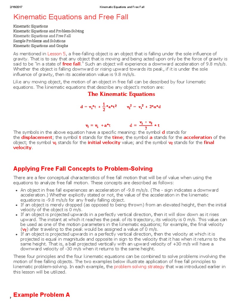 Kinematic Equations and Free Fall | Kinematics | Acceleration