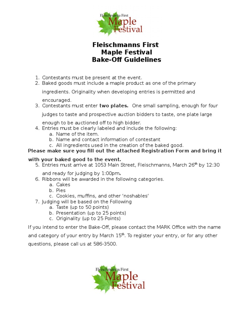 Fleischmanns Maple Festival Bake-Off Guide | PDF