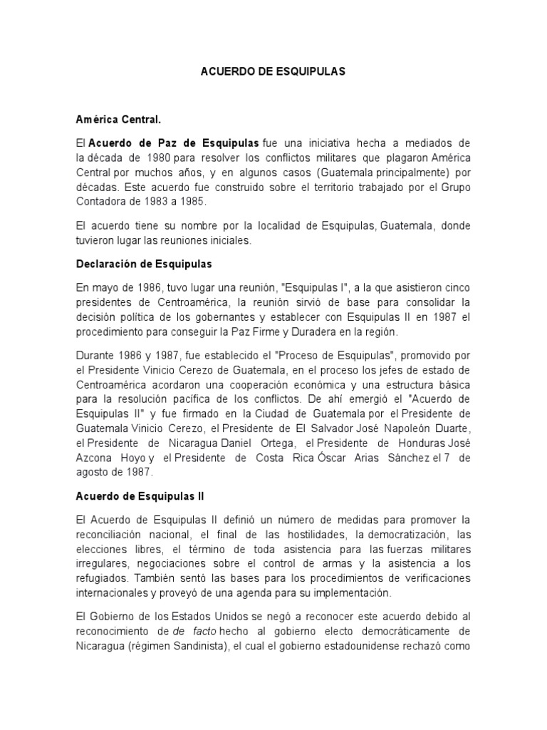 Acuerdo de Paz de Esquipulas II | PDF | Seguridad internacional ...