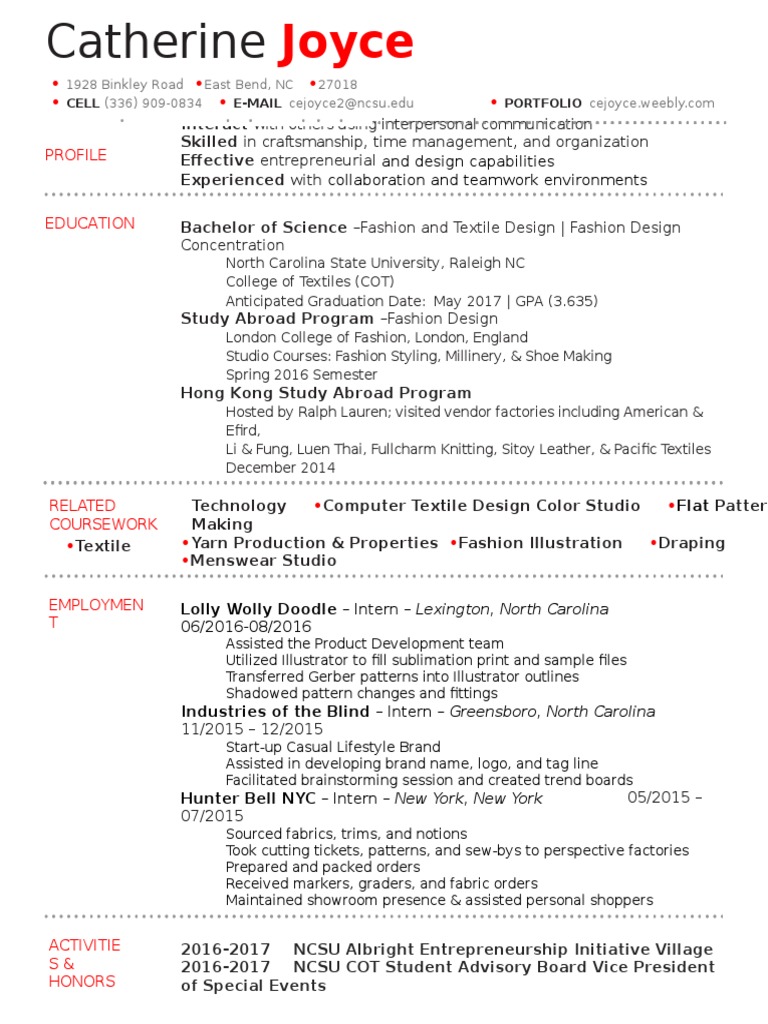 Catherine Resume 8-29-2016 One Page | PDF | Fashion | Clothing