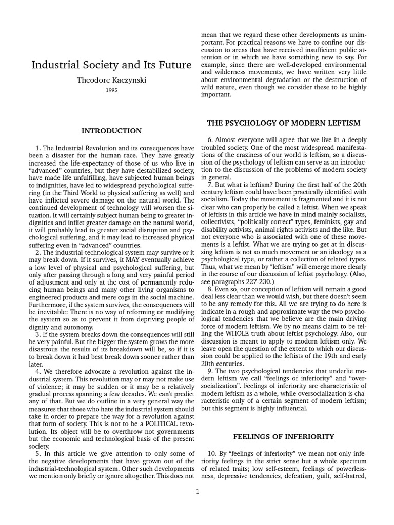 Kaczynski Manifesto PDF | PDF