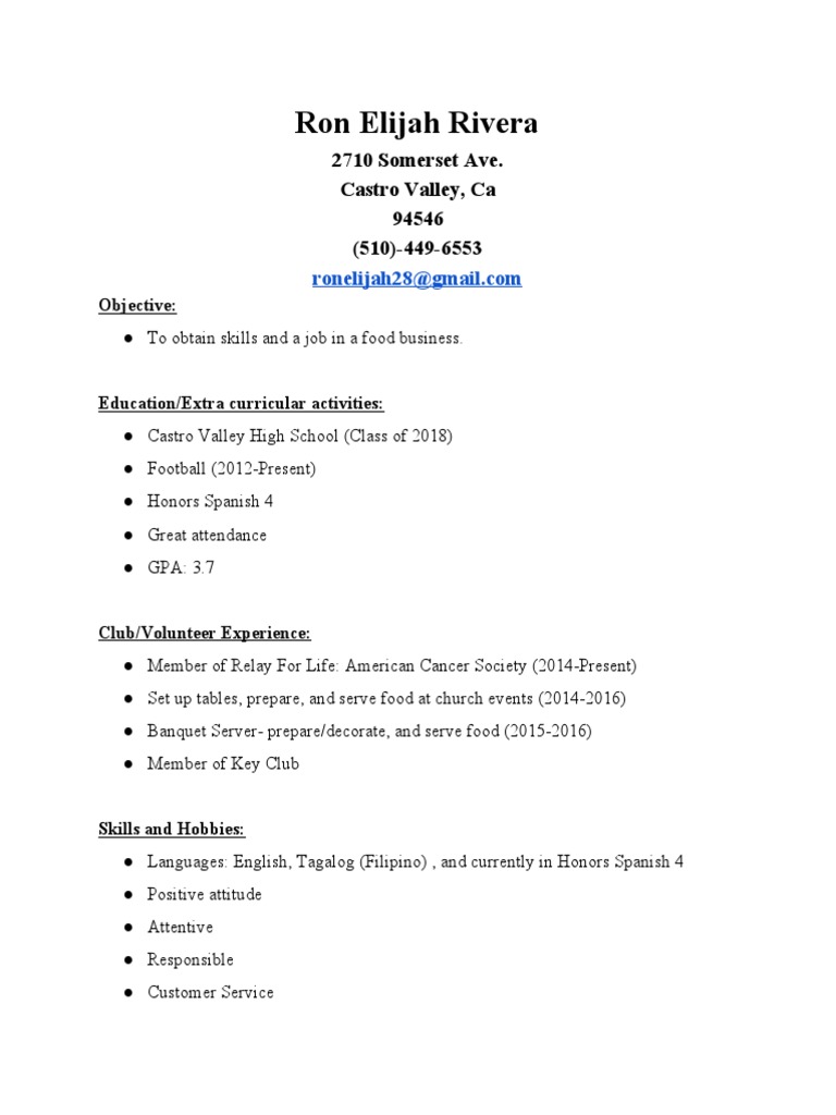 Ron Elijah Rivera: 2710 Somerset Ave. Castro Valley, Ca 94546 (510 ...