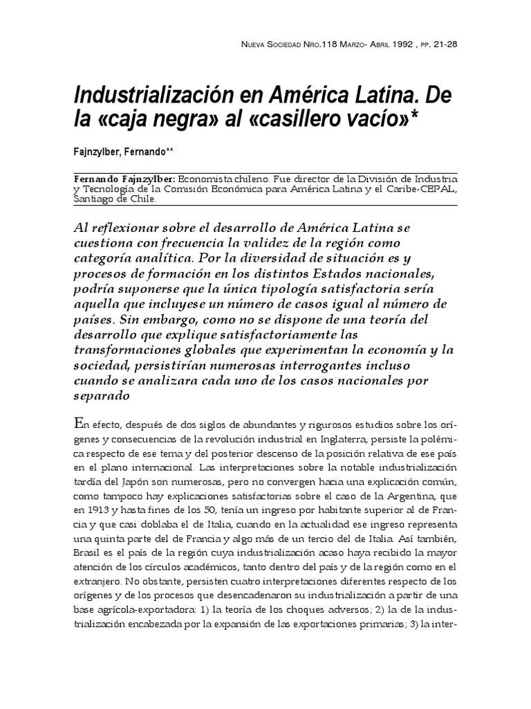 Industrialization in Latin America: From "Black Box" to "Empty Drawer ...