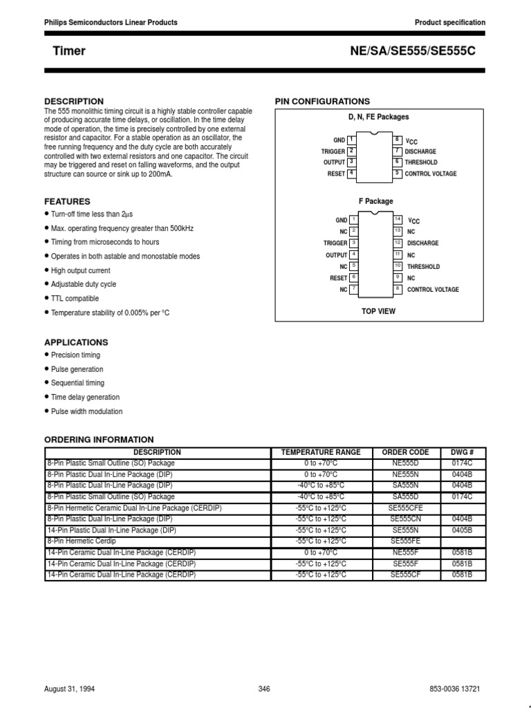 NE555 - Datasheet Timer PDF | PDF | Electrical Components | Electrical ...