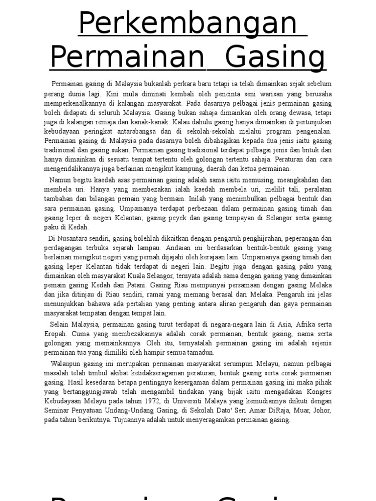 Perkembangan Permainan Gasing | PDF