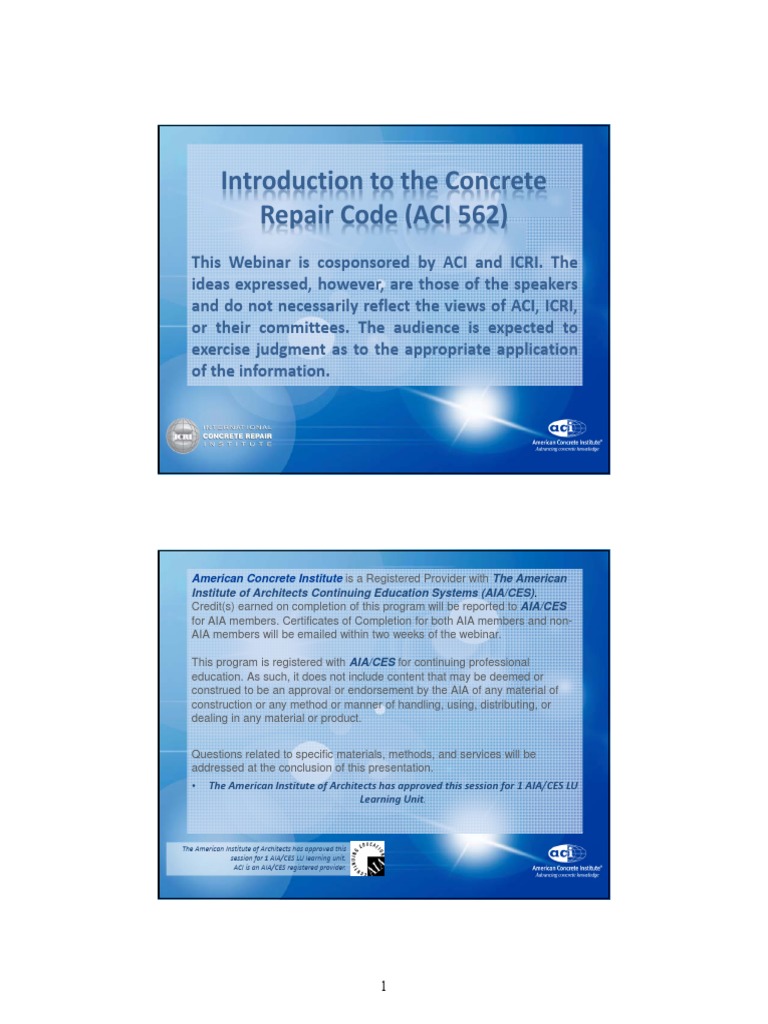 ACI 562 - Webinar Repair Code Evaluation, Repair and Rehabilitation C ...