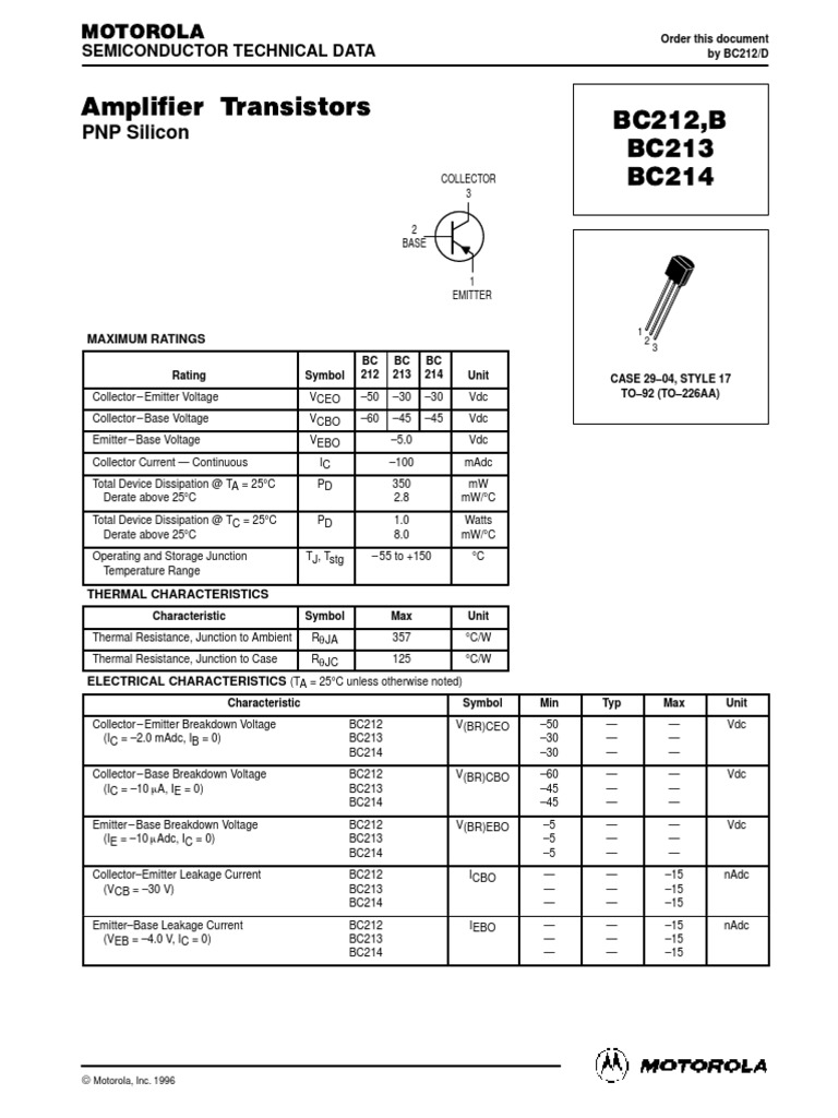BC212 To BC214RL1 | PDF | Transistor | Bipolar Junction Transistor