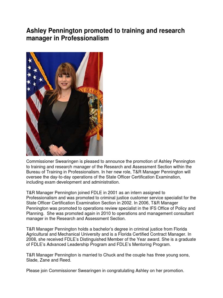 Ashley Pennington Promoted To Training and Research Manager in ...
