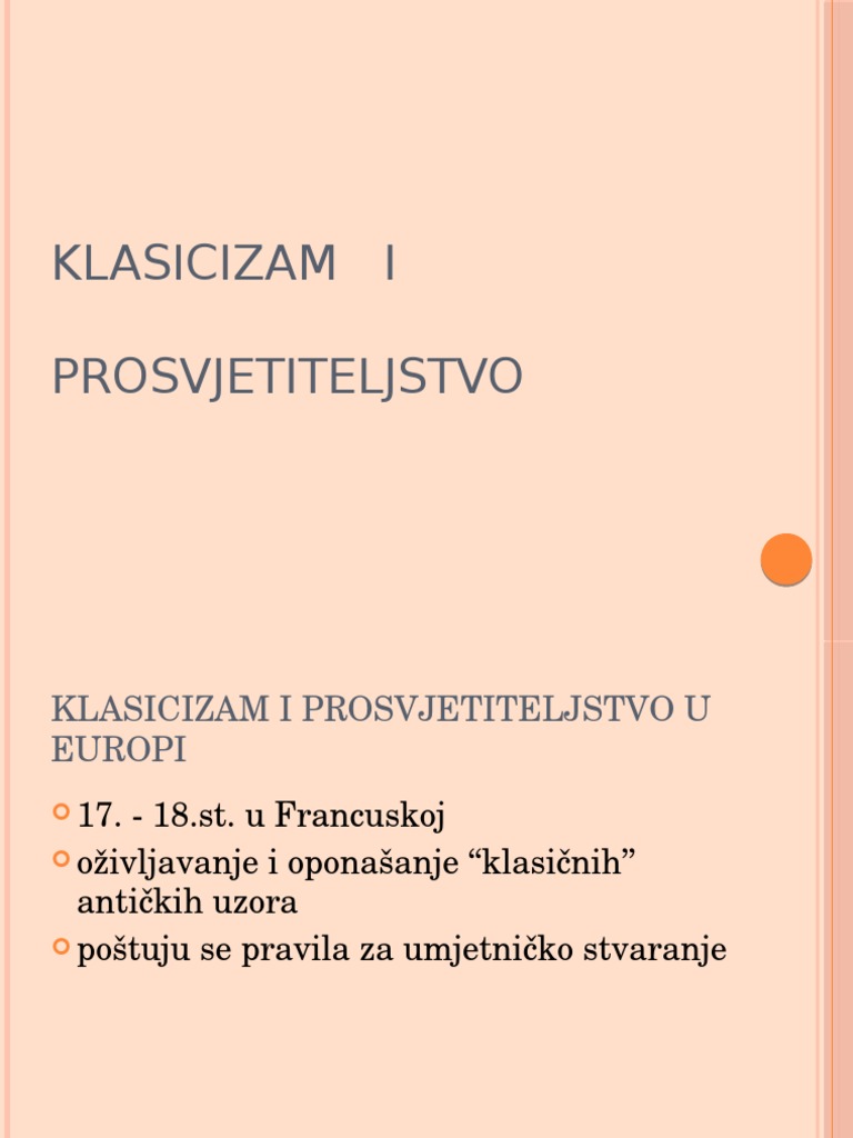 Klasicizam I Prosvjetiteljstvo | PDF
