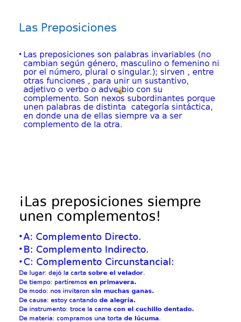 Las Preposiciones | Descargar gratis PDF | Adverbio | Reglas