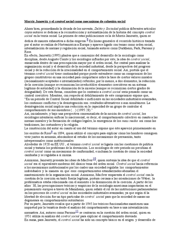 Morris Janowitz y El Control Social Como Mecanismo de Cohesión Social ...