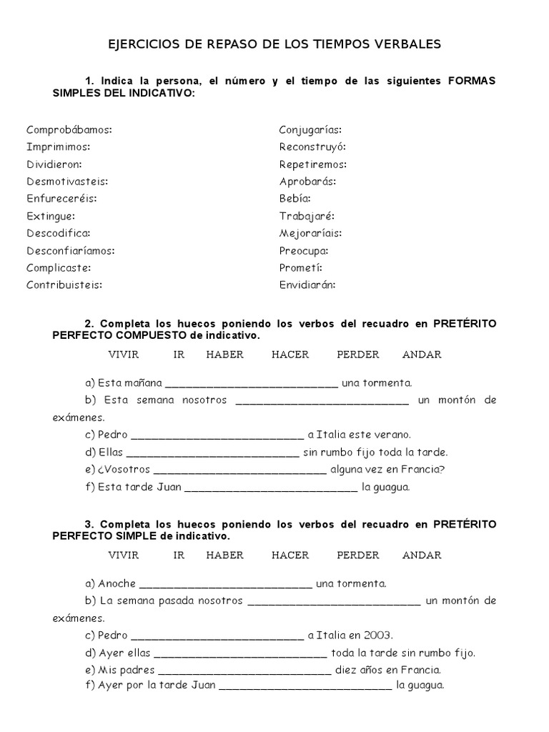 Ejercicios de Tiempos Verbales en Español | PDF | Verbo | Idiomas