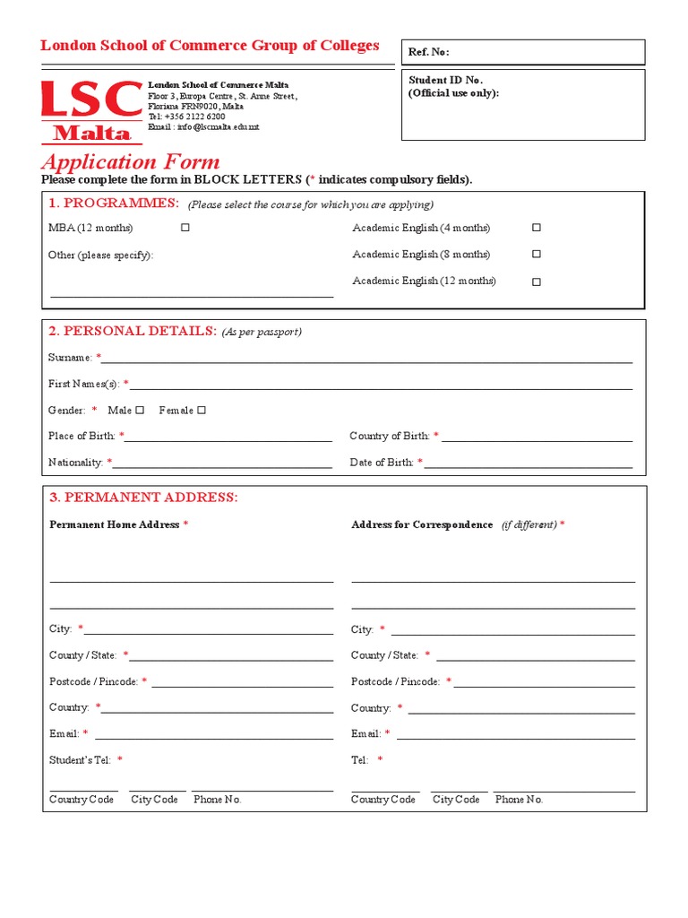 LSC Malta Application Form Guide | PDF | Fee | Travel Visa