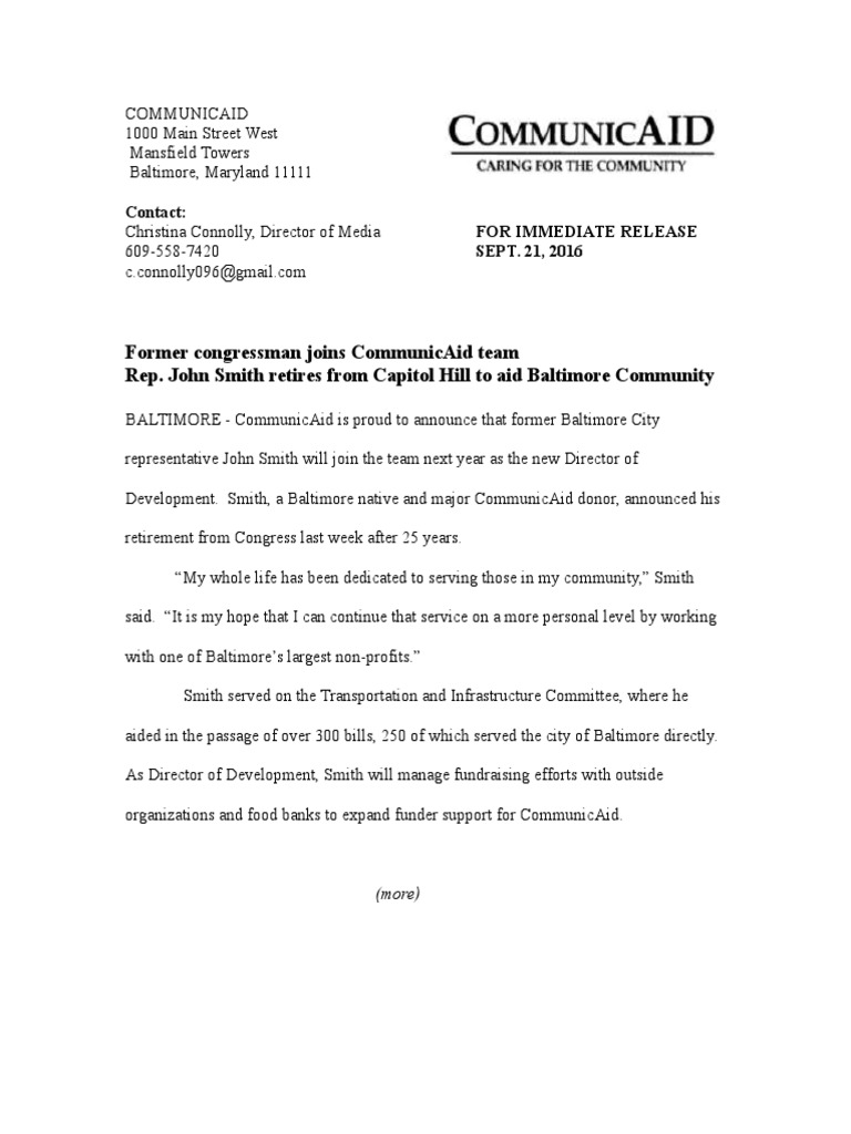 Communicaid Final Press Release | PDF | Baltimore | Homelessness
