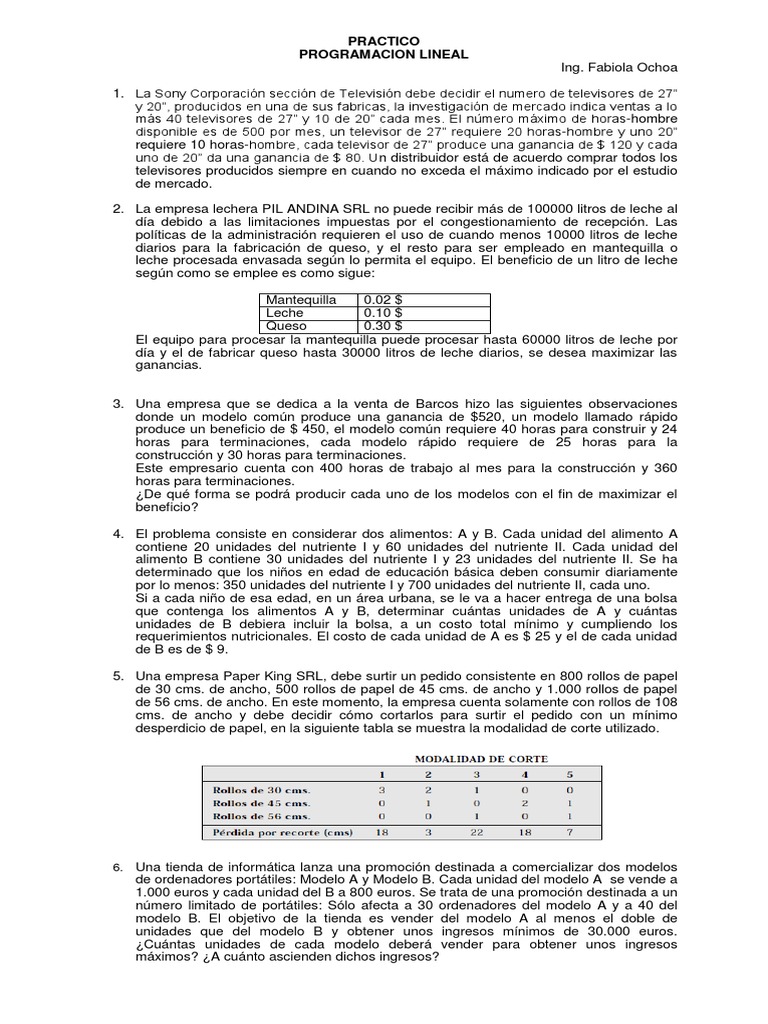 Ejercicios de PL Metodo Simplex | PDF | Euro | Leche