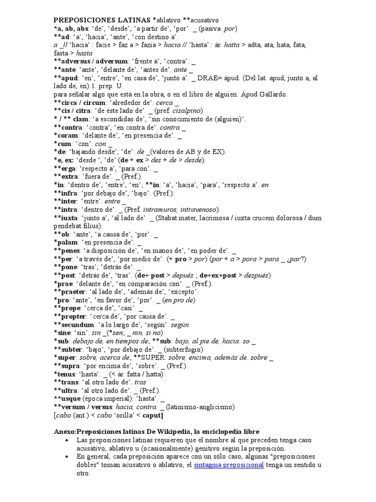 Preposiciones Latinas | PDF | Reglas | Gramática