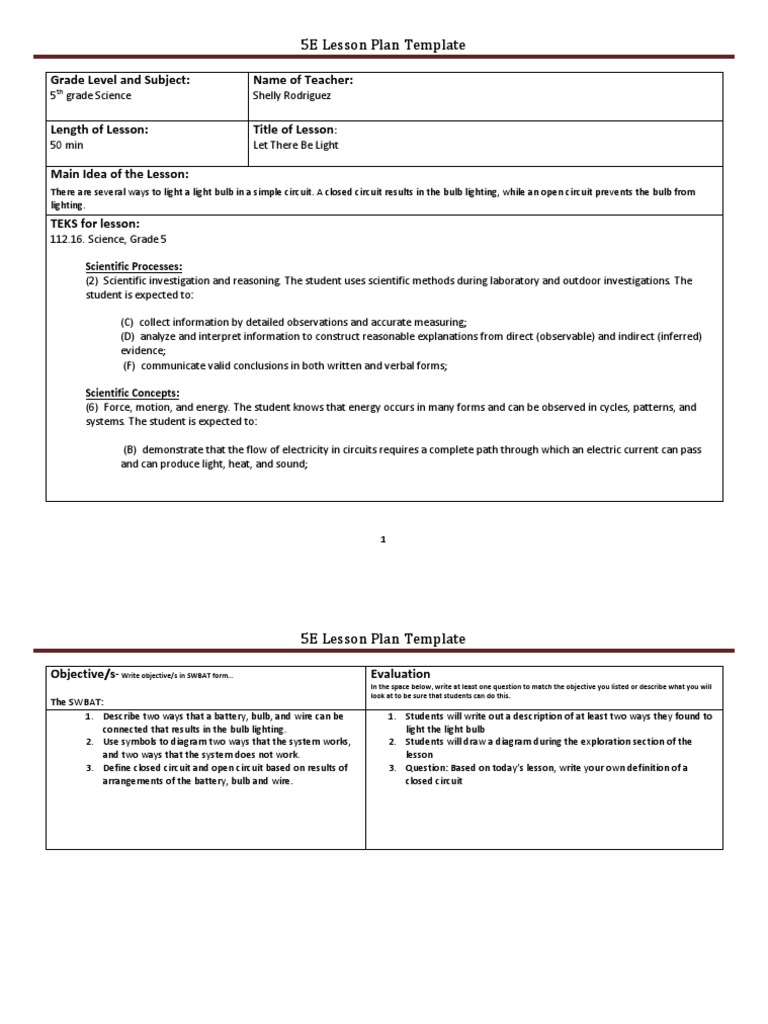 Let There Be Light 5E LP Sample | Download Free PDF | Lesson Plan ...