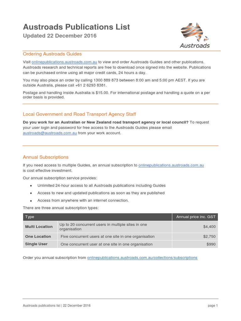 Austroads Publications 22dec2016 | PDF | Road Surface | Road