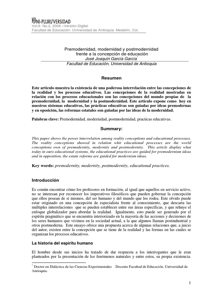 Premodernidad, Modernidad y Postmodernidad | PDF | Razón | Conocimiento