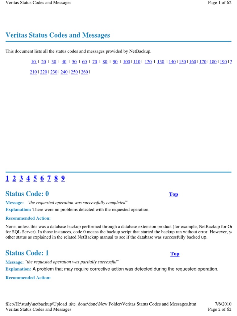 Veritas Status Codes and Messages | PDF | Computer File | Server (Computing)