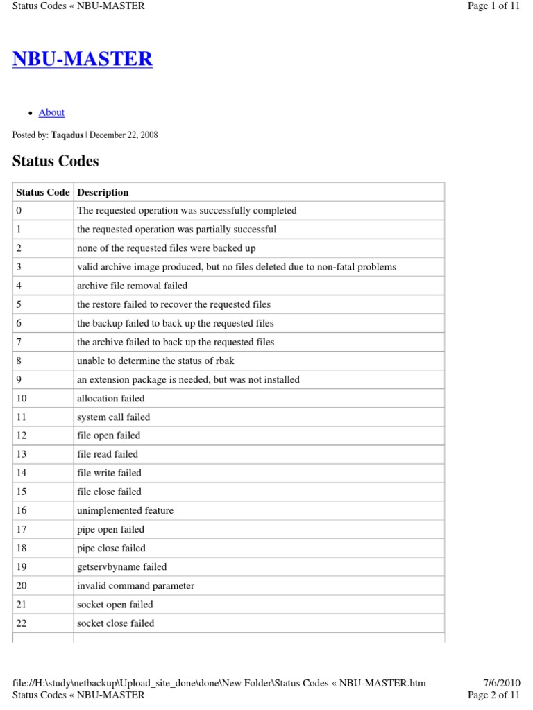 NBU Status Codes | PDF | Backup | Computer File