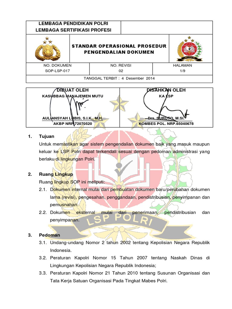 SOP Pengendalian Dokumen LSP Polri | PDF
