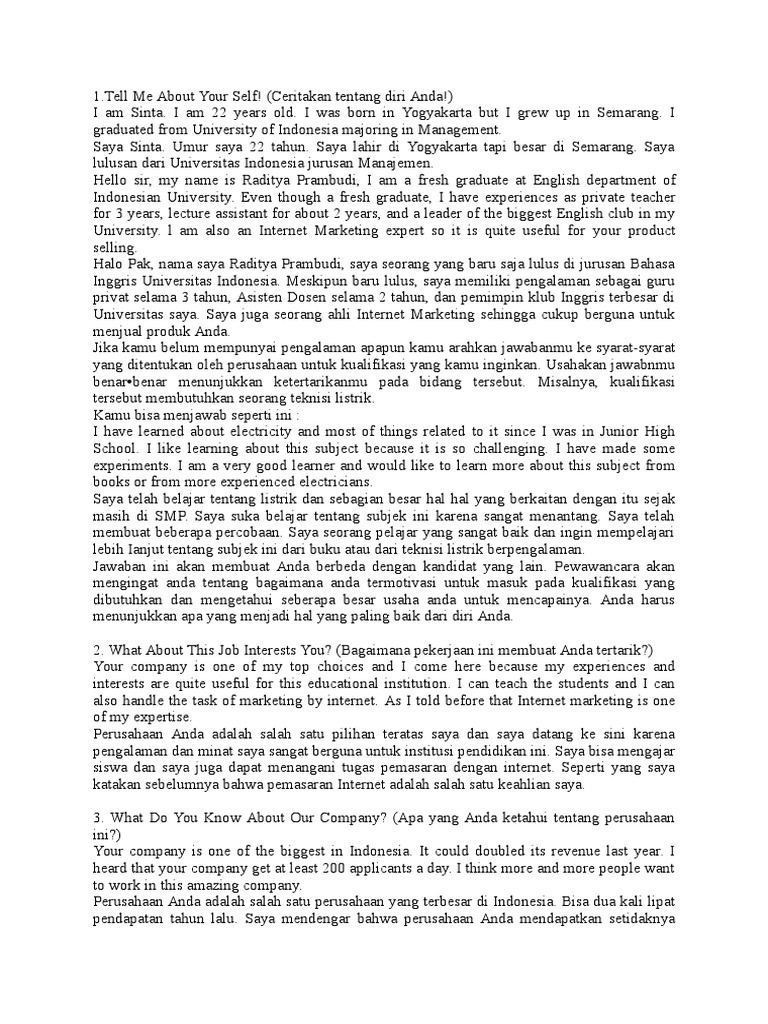 Pertanyaan Dan Jawaban Interview Kerja Beserta Tips Terbaik Cara Menjawabnya | PDF