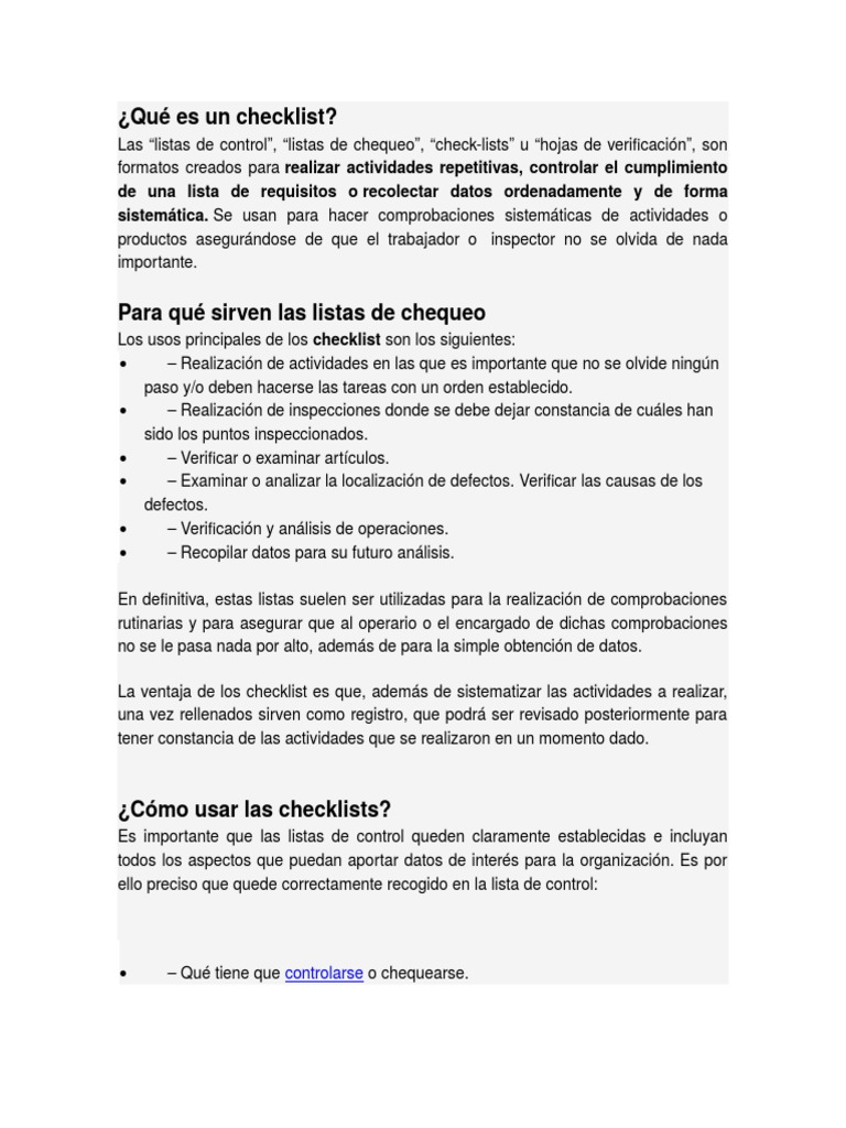 Qué Es Un Checklist | PDF | Lógica | Recursos humanos