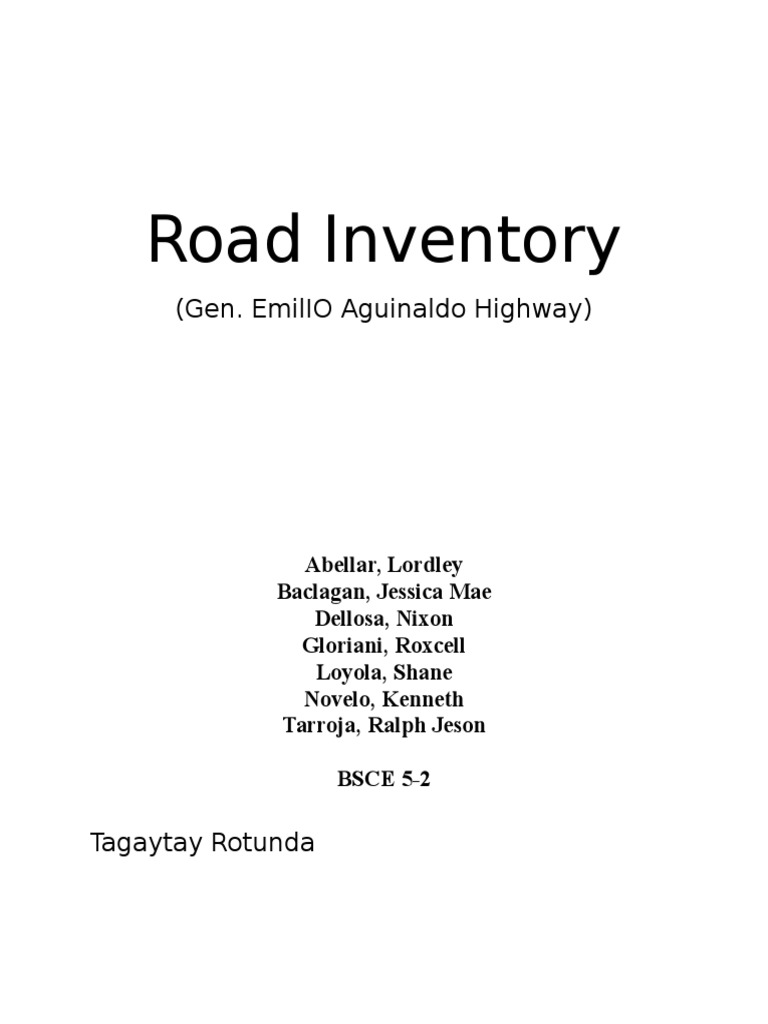 Road Inventory: (Gen. Emilio Aguinaldo Highway) | PDF