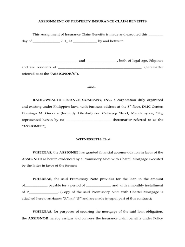 Assignment of Property Insurance Claim Benefits | PDF | Assignment (Law ...