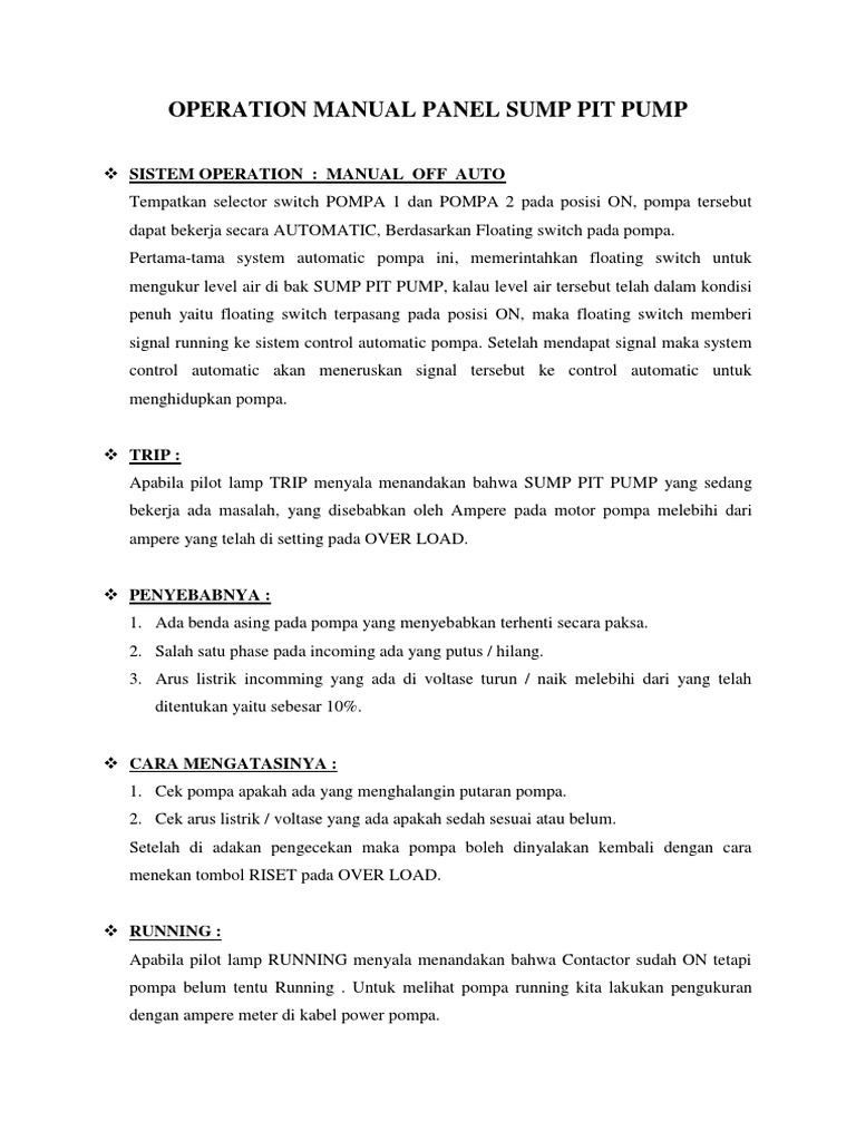 Operation Manual Panel Sumpit Pump | PDF