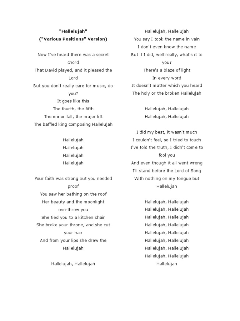 Leonard Cohen's Hallelujah Lyrics | PDF