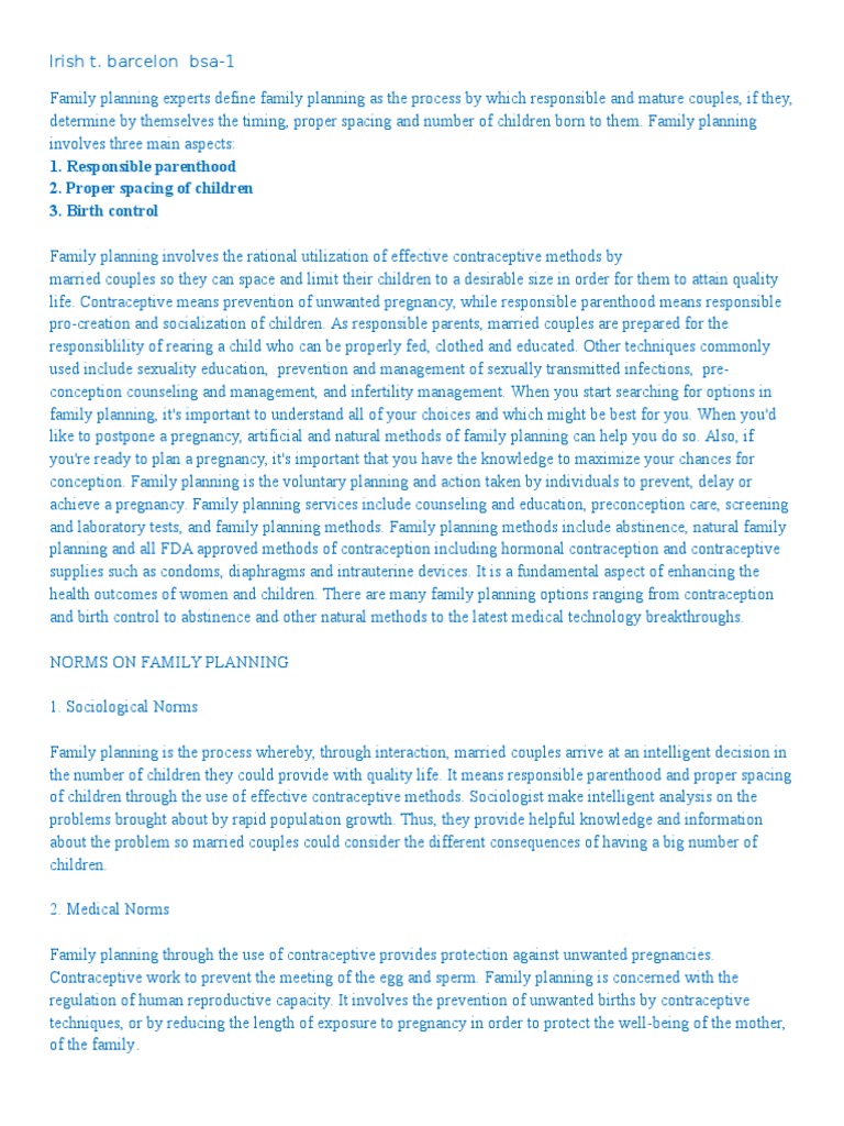 Ss1 Family Planning Essay | PDF | Family Planning | Birth Control