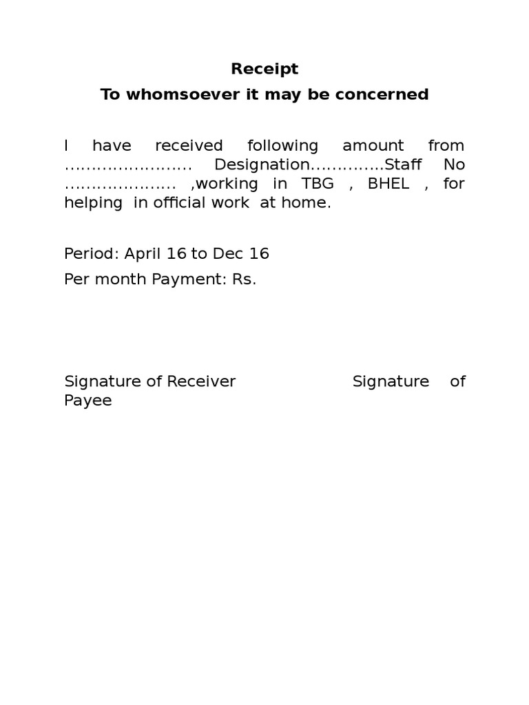 Receipt To Whomsoever It May Be Concerned | PDF