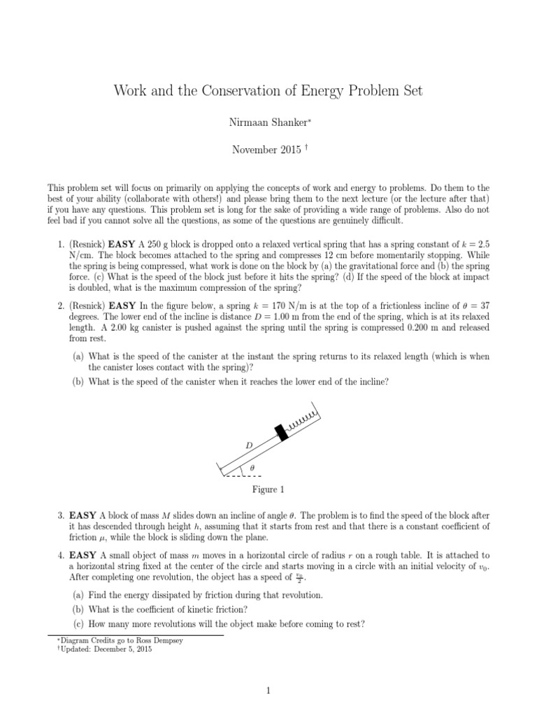 Work and Conservation of Energy Problem Set | PDF | Friction | Quantity