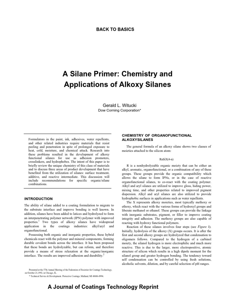 A Silane Primer Chemistry and Application of Alcoxy Silanes | PDF ...