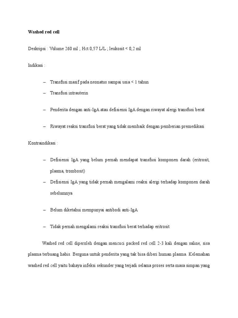 Washed Red Cell | PDF