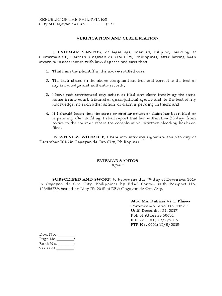 LEGAL FORM 6 Verification and Certification | PDF