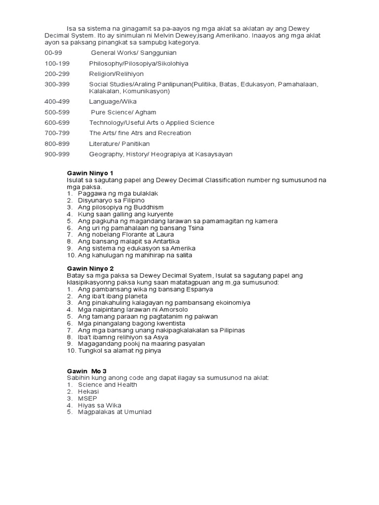 Activity Sa Filipino Dewey | PDF