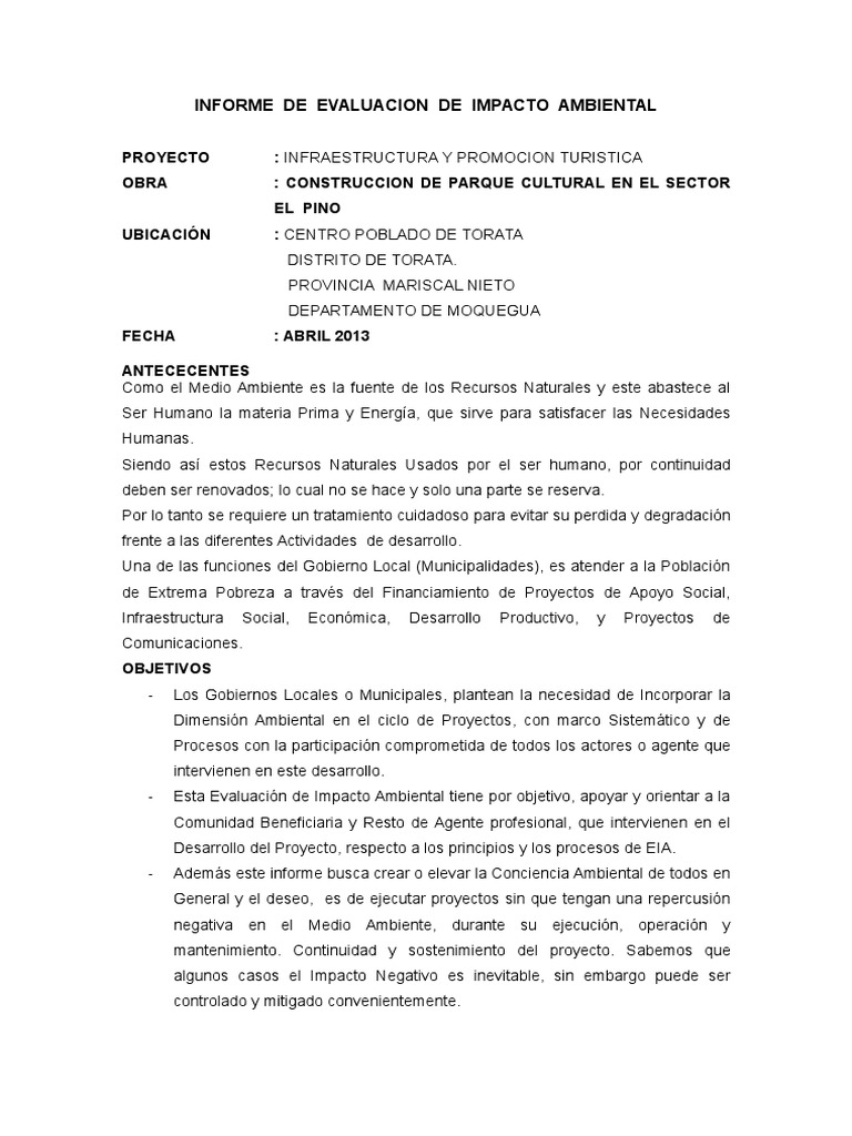 Informe de Evaluacion de Impacto Ambiental | PDF | Biodiversidad ...
