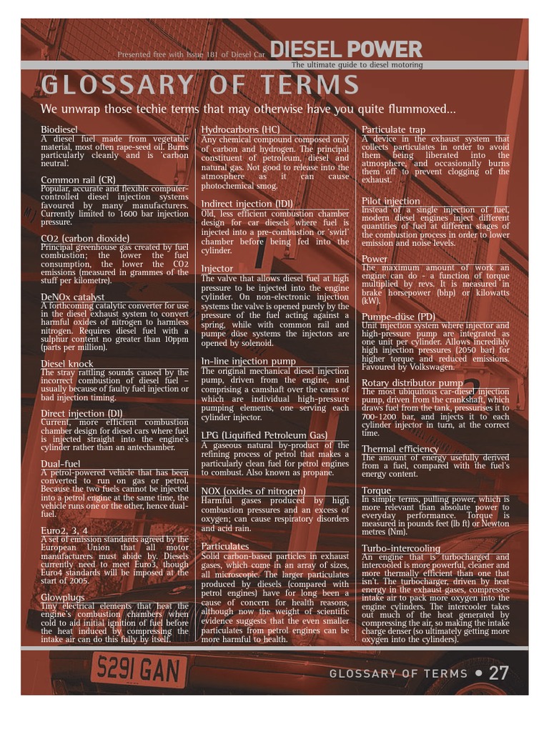 Glossary of Terms: Diesel Power | PDF | Diesel Engine | Diesel Fuel