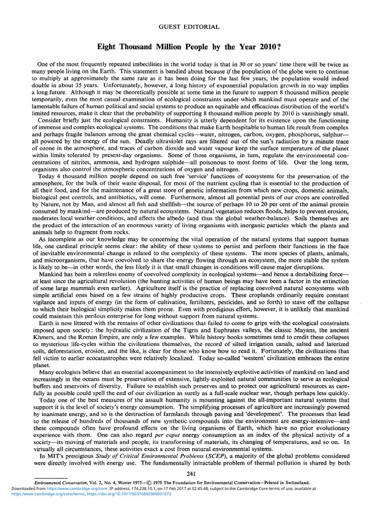 Eight Thousand Million People by The Year 2010 - by John P. HOldren and ...