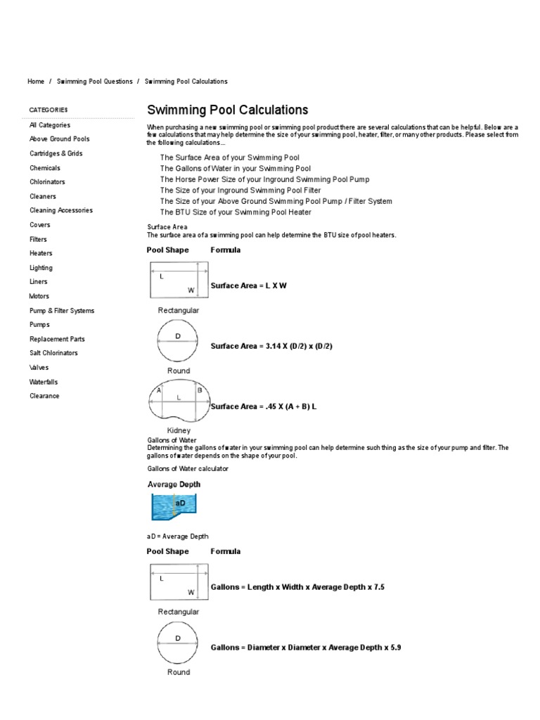 Swimming Pool Calculations - Inyo Swimming Pool Products & Supplies ...