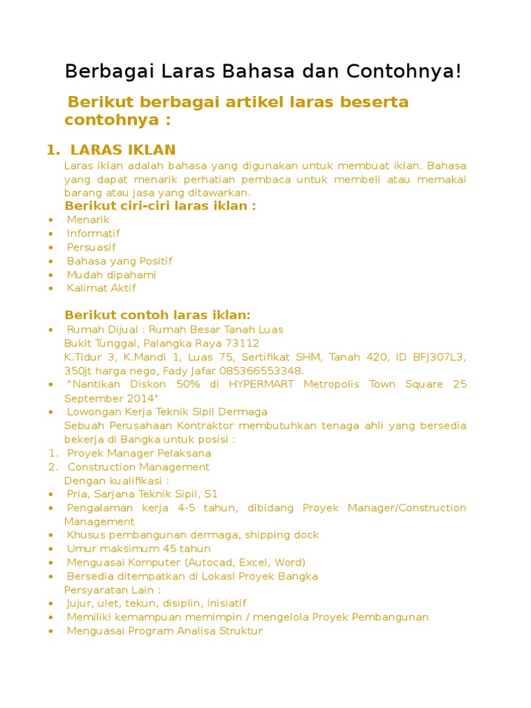 Jenis dan Contoh Laras Bahasa | PDF