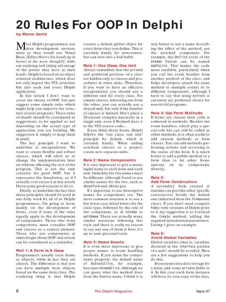 Delphi - 20 Rules For OOP in Delphi | PDF | Class (Computer Programming) | Constructor (Object ...